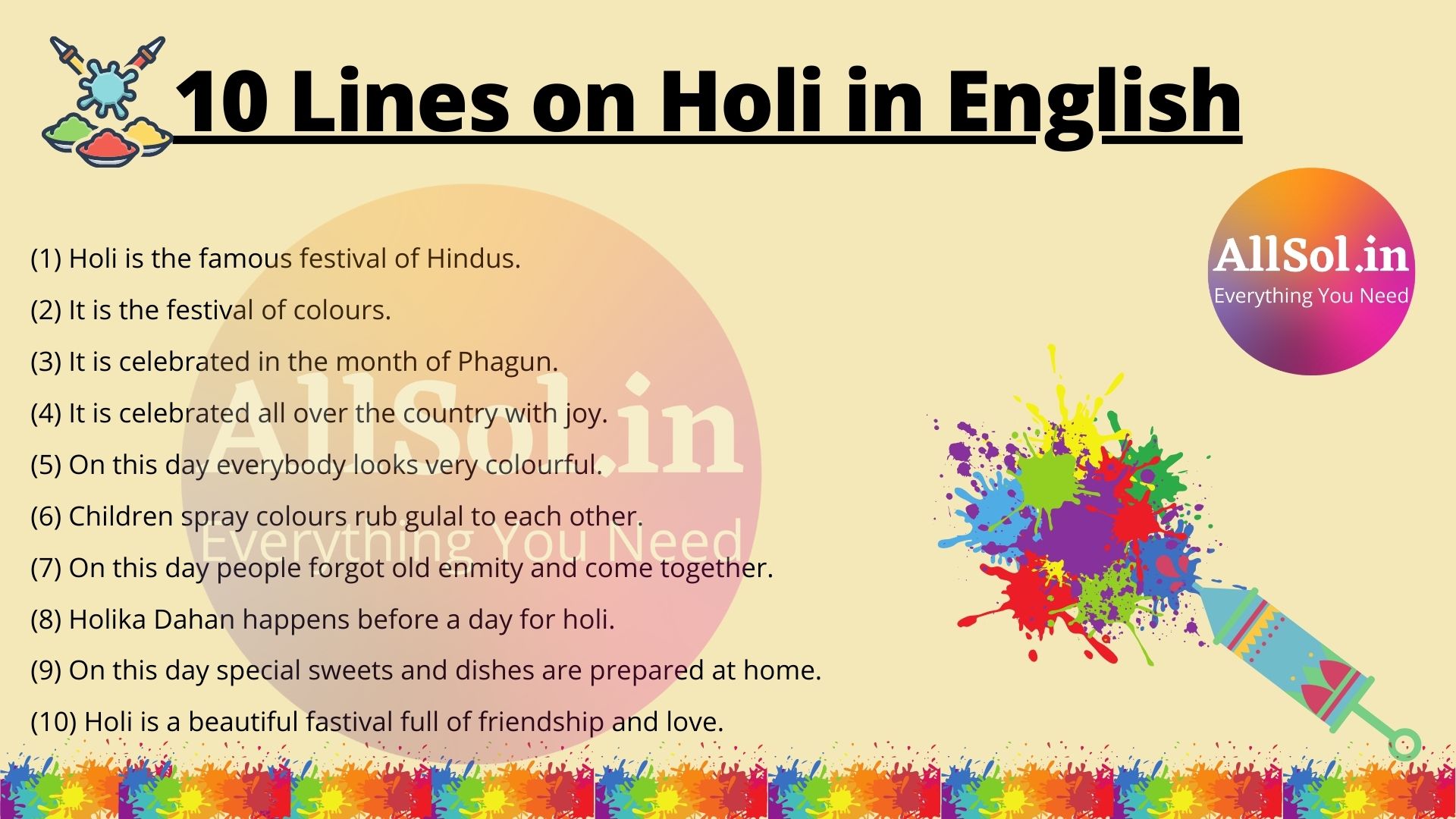 10 Lines On Holi In English